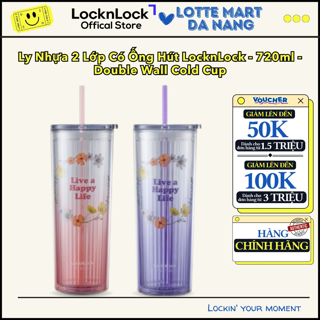 Ly nước nhựa 2 lớp Lock&Lock kèm ống hút Double Wall Cold Cup 720ml- LocknLock Lotte Mart Da ...