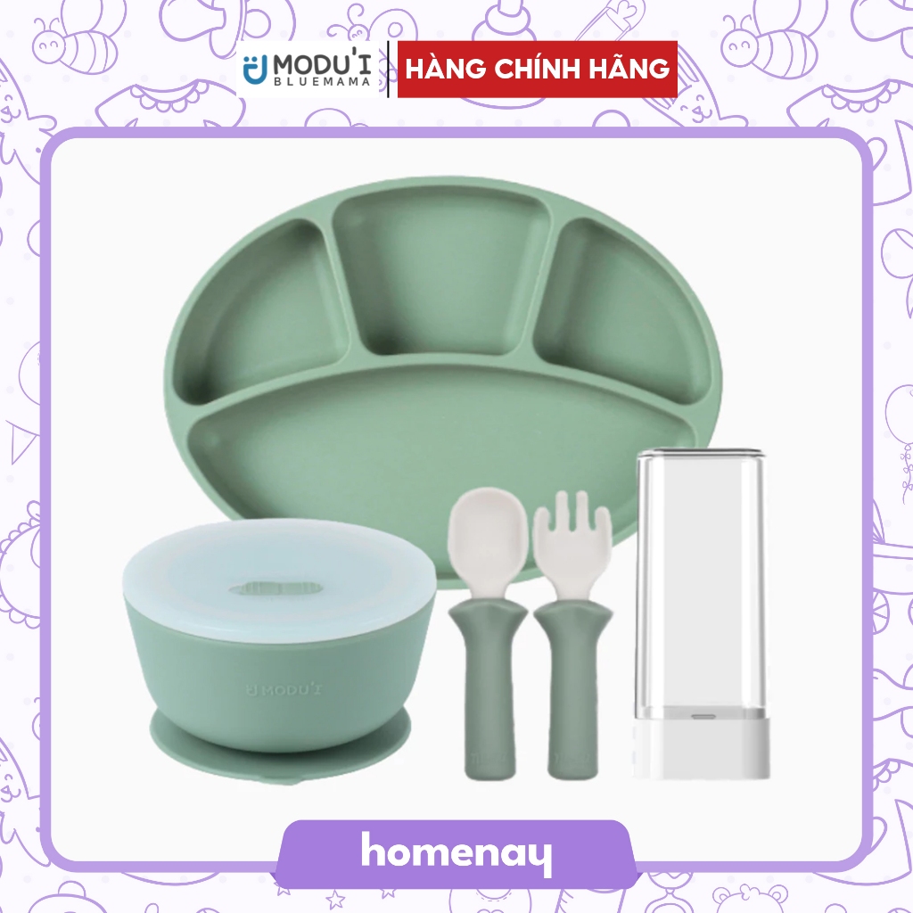 COMBO Khay ăn dặm chia 4 ngăn & Bộ muỗng nĩa & Bát ăn dặm có nắp ...