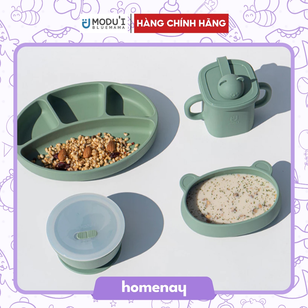 [COMBO] Khay ăn dặm đế hít 4 ngăn & Khay gấu, Bát đế hít, cốc gấu ...