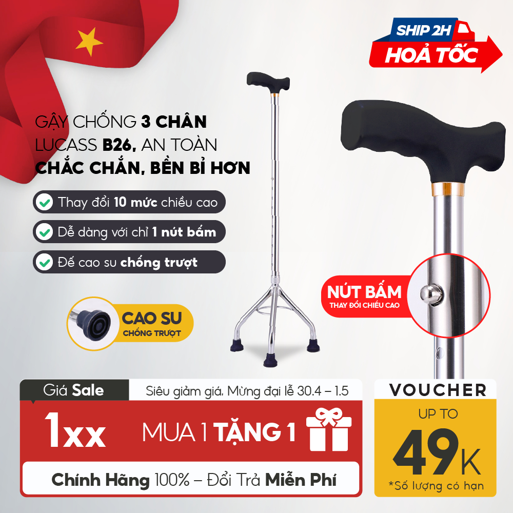 Gậy chống 4 chân người già Lucass B32, gậy batoong, 10 mức chiều cao ...