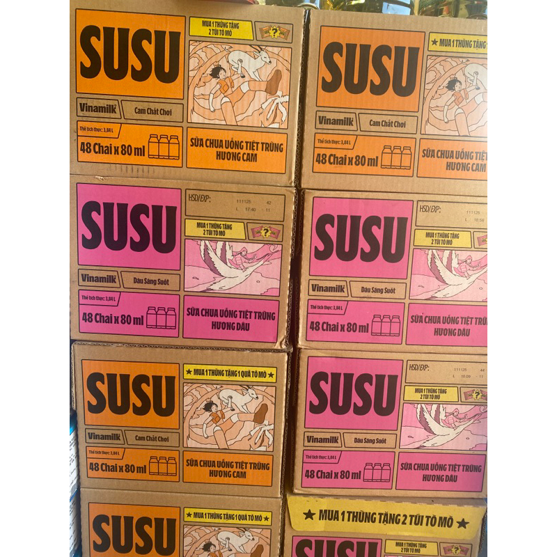 (Tặng quà) Thùng sữa chua uống Vinamilk Susu Cam, Dâu, Táo 80ml (48 ...