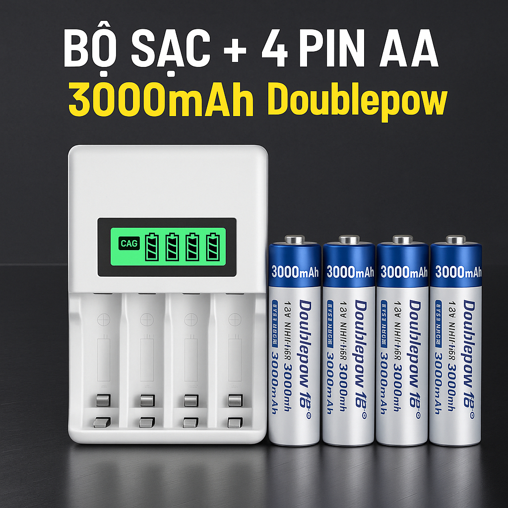 Bộ Sạc Pin + Pin AA Sạc Lại 3000mAh / 1200mAh Doublepow – Chuyên Dùng ...