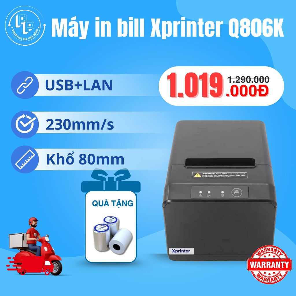 [HÀNG CAO CẤP] Máy in bill, hoá đơn tính tiền XPRINTER Q806K khổ 80mm kết nối USB+LAN, in bill ...