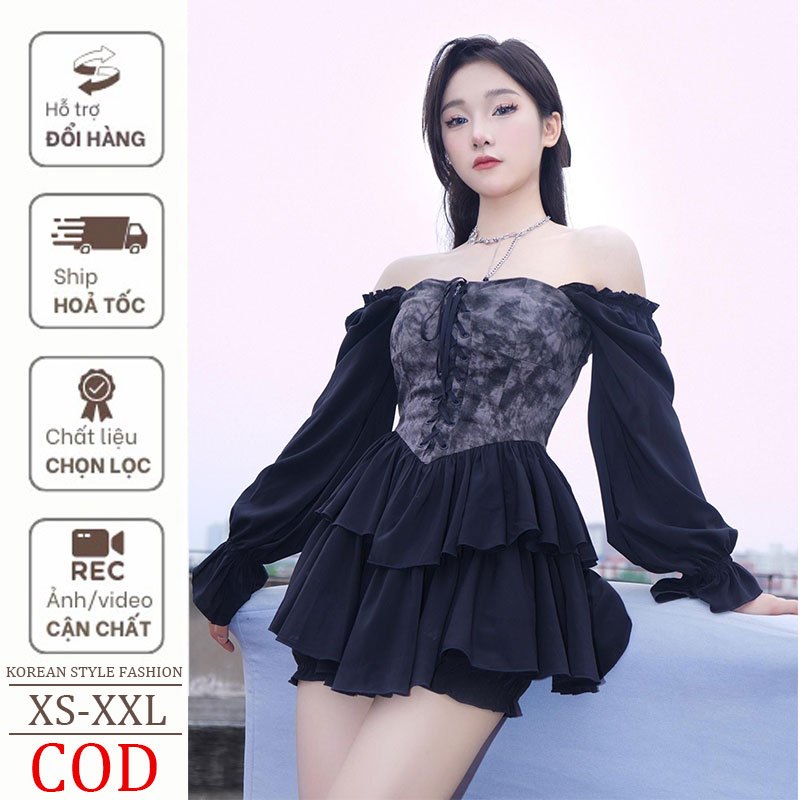 đầm đen dự tiệc tùng phồng đi biển dài tay thanh lịch đầm nàng thơ prom hack dáng ngắn váy liền ...