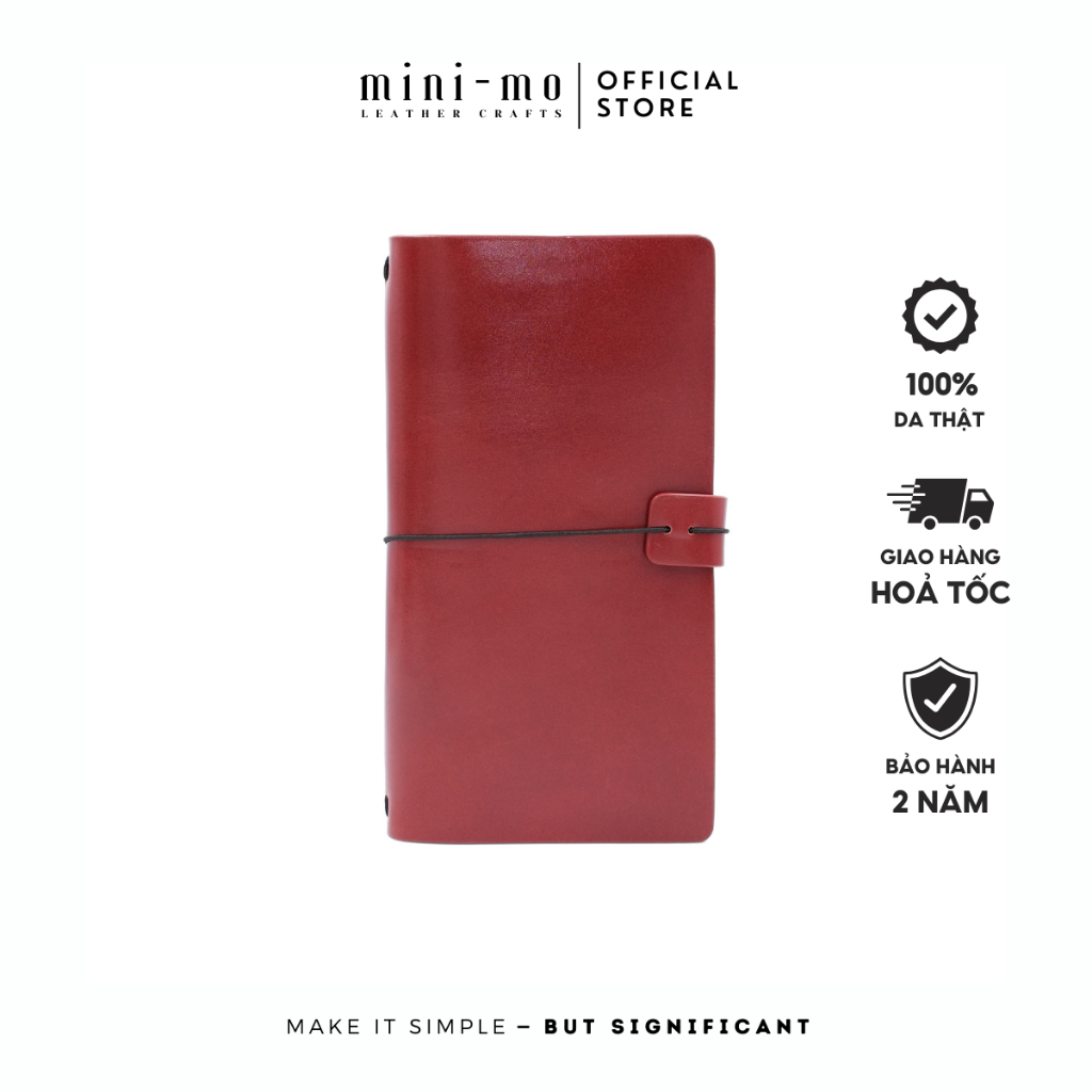 Sổ tay ghi chép MINI-MO bìa da bò Pullup lót da lợn màu Đỏ BURGUNDY ...