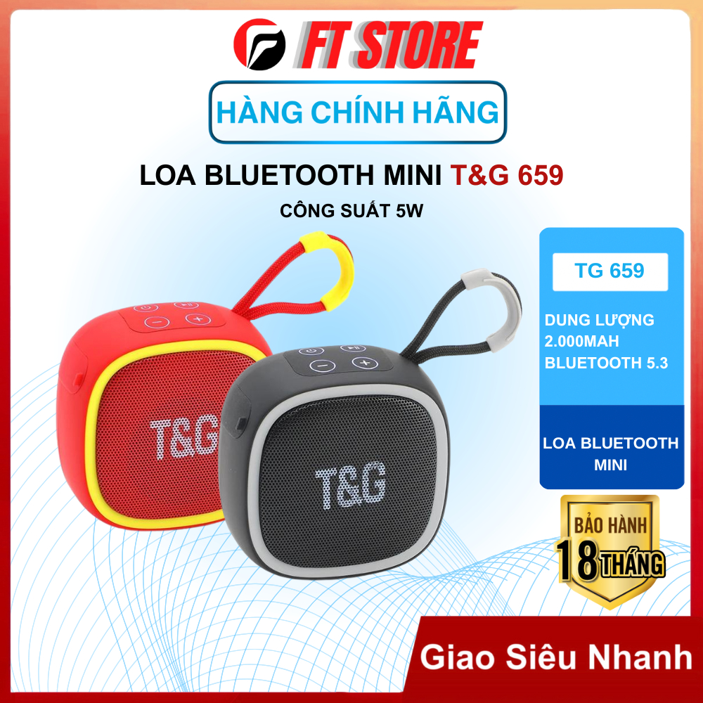 Loa Bluetooth Mini TG 659, công suất 5W, dung lượng pin 2.000mAh, Bluetooth 5.3, kết nối ổn định ...