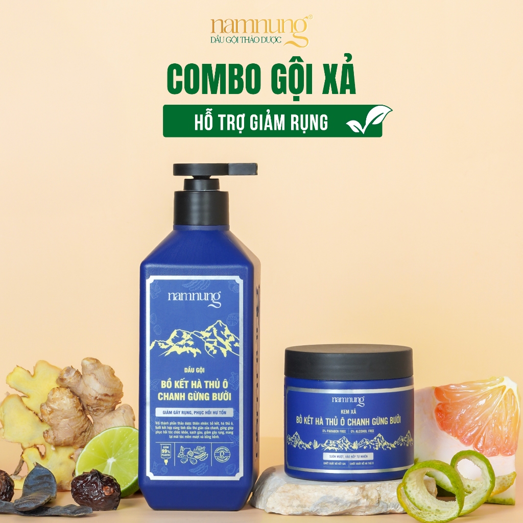 Combo Gội Xả Thảo Dược NAMNUNG Bồ Kết Giảm Gàu Rụng Phục Hồi Hư Tổn ...