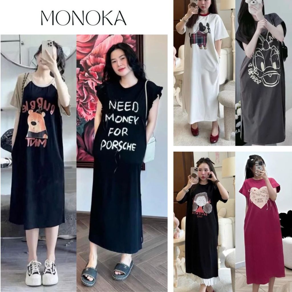 ( Nhiều mẫu) Đầm suông form rộng tay ngắn Váy thun dáng dài cộc tay nữ ...