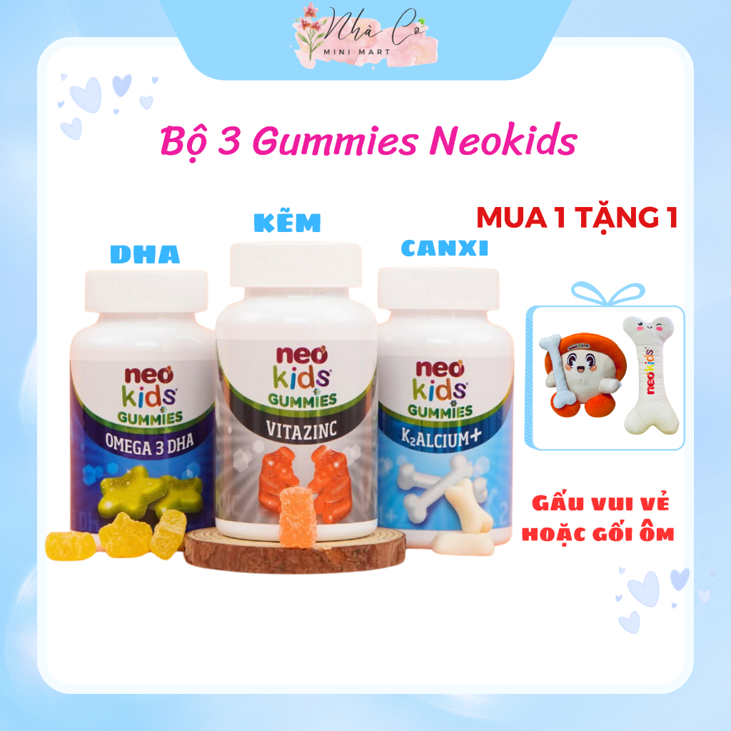 Bộ 3 Kẹo dẻo Gummies Neokids Canxi Kẽm DHA giúp bé phát triển toàn diện ...