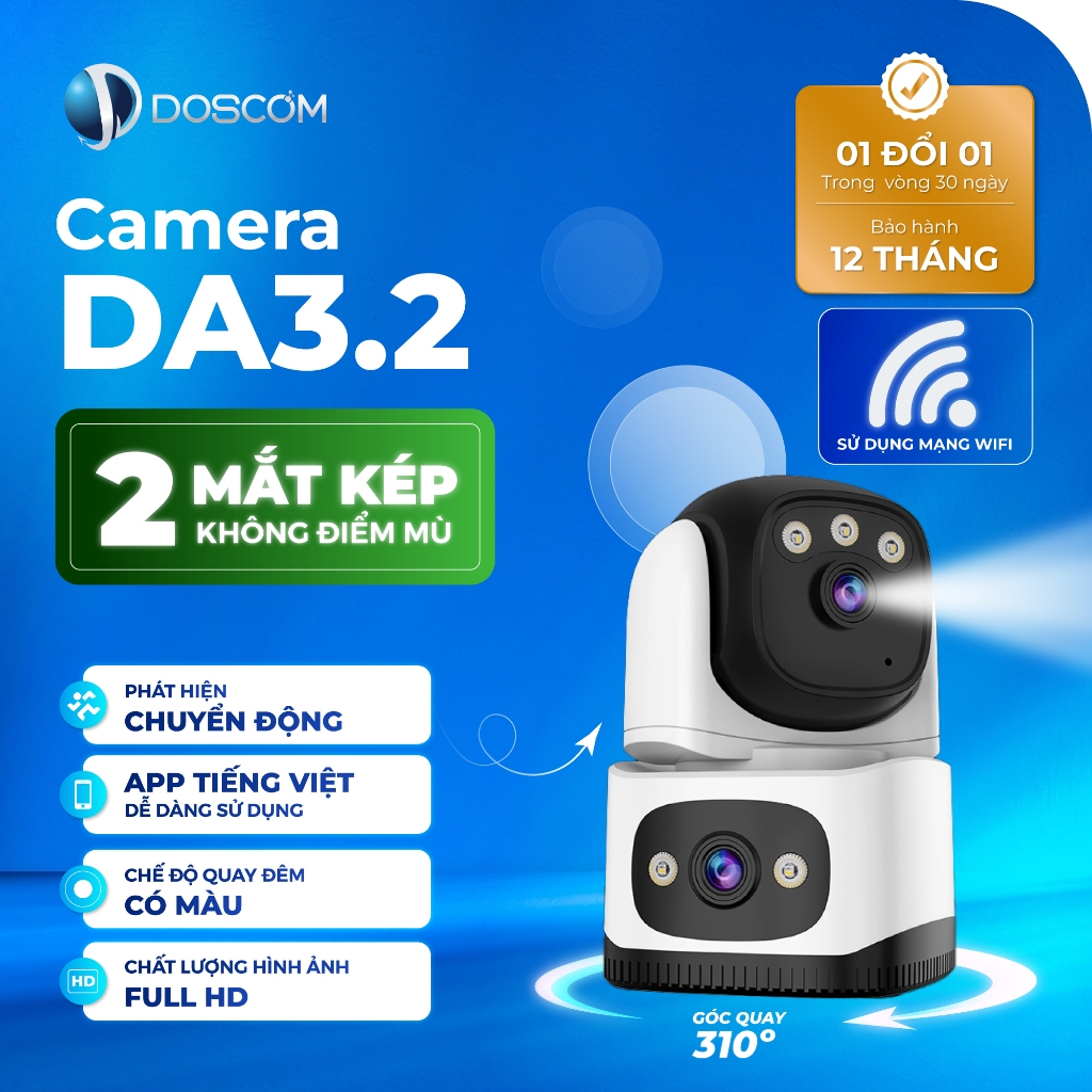 Camera Wifi Doscom DA3.2 Tích Hợp Ống Kính Kép 6MP Giám Sát An Ninh 360 độ, Đàm Thoại 2 Chiều ...