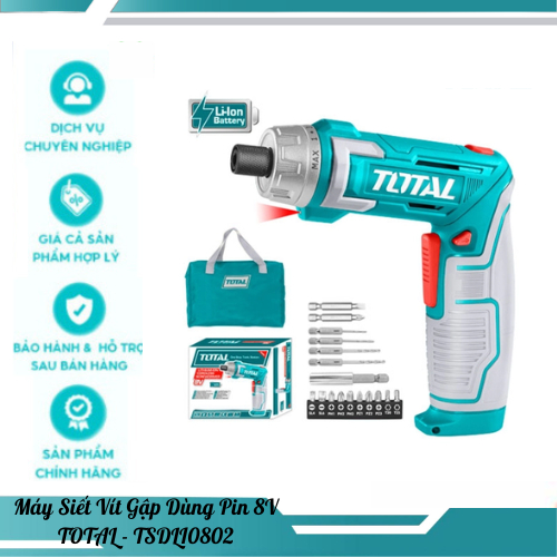 Máy Siết Vít Gập Dùng Pin 8V TOTAL TSDLI0802 tặng Kèm Sạc Sạc Type C mô ...