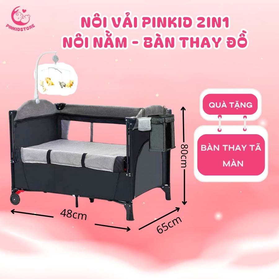 Nôi vải cho bé cao cấp PINKID 2 in 1 ghép giường, gấp gọn, làm khu vui ...
