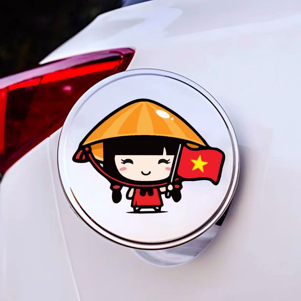 Tem Decan dán nắp bình xăng Ô tô hình Em Bé Việt Nam Yêu Nước, miếng ...