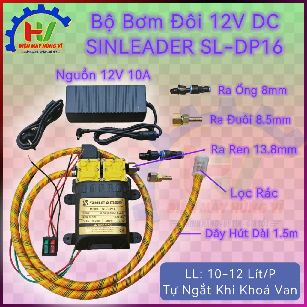 Bộ Bơm Đôi SINLEADER SL-DP16 Kèm Dây Hút 1.5m. Tải tốt 150m dây.Dùng tưới cây, tưới lan, phun ...
