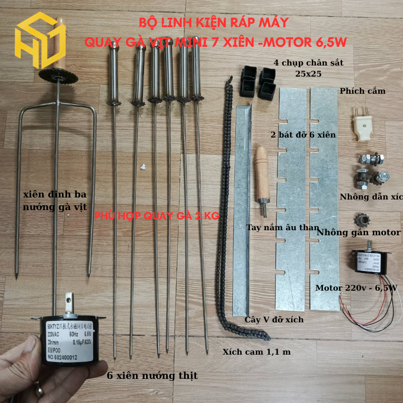 Máy nướng thịt , lò quay gà vịt mini 7 xiên motor 6,5w (Bộ linh kiện ...
