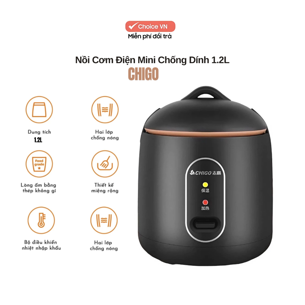 Nồi cơm điện mini chigo Choice EL1-0819-1 chính hãng 1.2L, nấu đa năng | Shopee Việt Nam