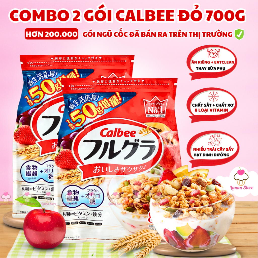 [Combo SIÊU RẺ ] Ngũ cốc Calbee Đỏ Ăn Kiêng Giảm Cân Nhật Bản Mix Sữa Chua Trái Cây Granola Ăn ...