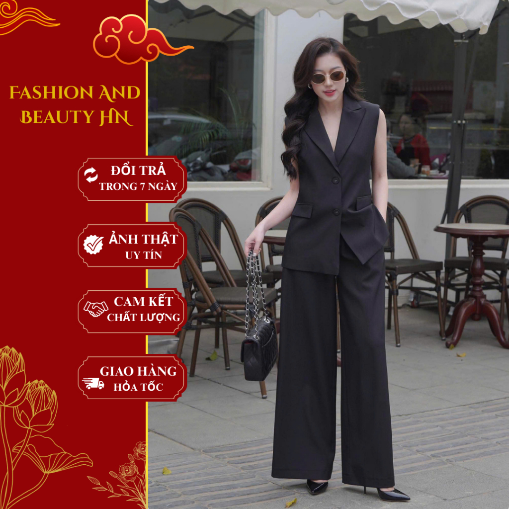 VT250335 - SÉT BỘ GILE CỔ VEST MIX QUẦN ỐNG RỘNG DÁNG SUÔNG, THANH LỊCH & TRẺ TRUNG | Shopee ...