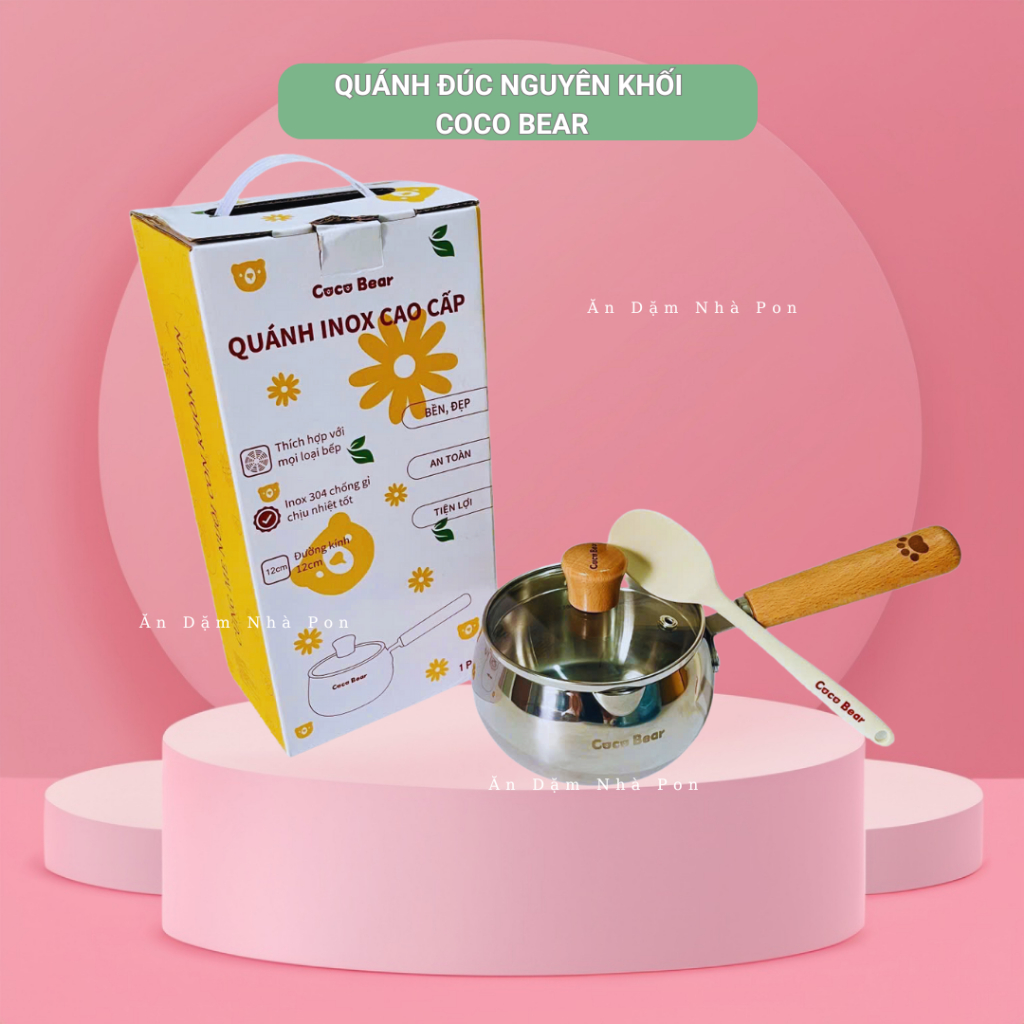 Quánh Đúc inox Nguyên Khối Cocobear Cán Gỗ, Nồi Quánh inox nấu cháo cho ...