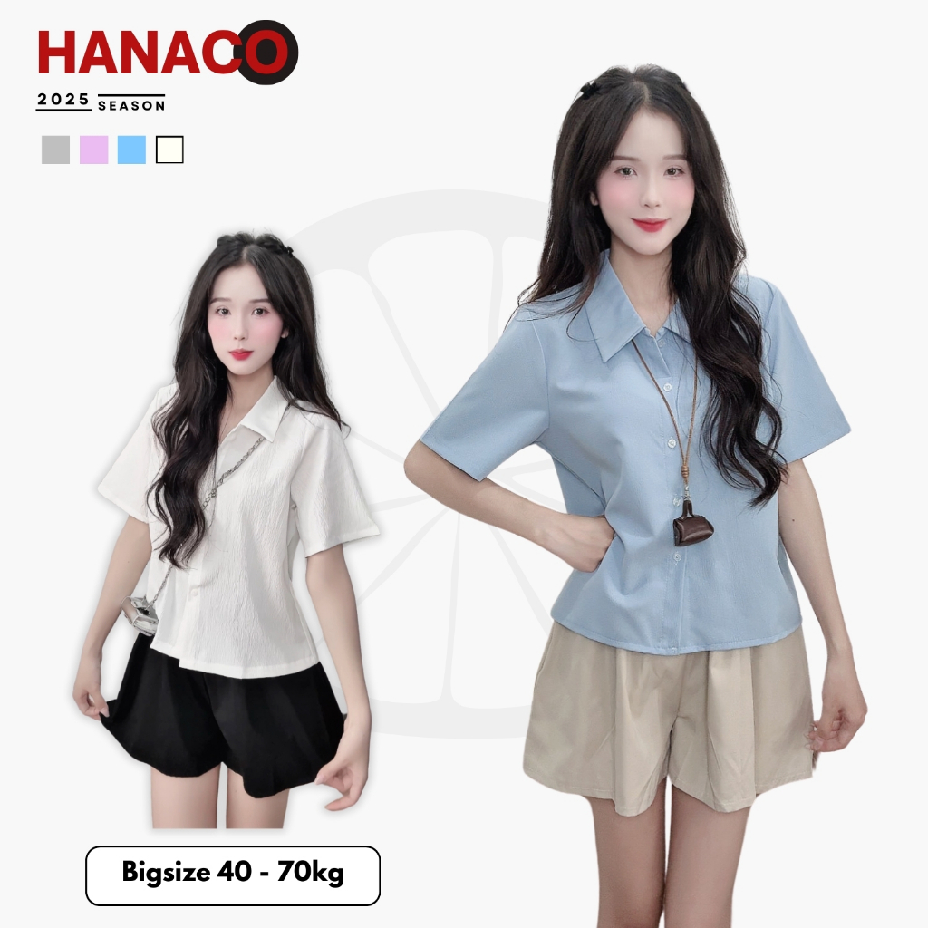 Áo sơ mi nữ tay ngắn cổ cách điệu có Bigsize 40-70kg form vừa Hanaco - A35 | Shopee Việt Nam
