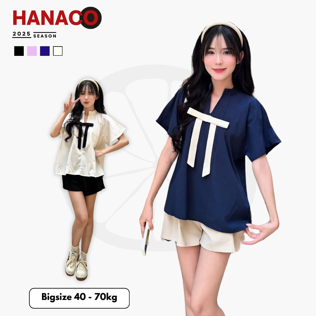 Set áo cổ tàu đính nơ kèm quần Short ống rộng Hanaco - S180 | Shopee ...