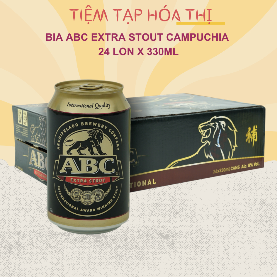 Thùng 24 Lon Bia ABC Extra Stout Campuchia 330ml Nồng Độ 8% Bia Đen ABC ...