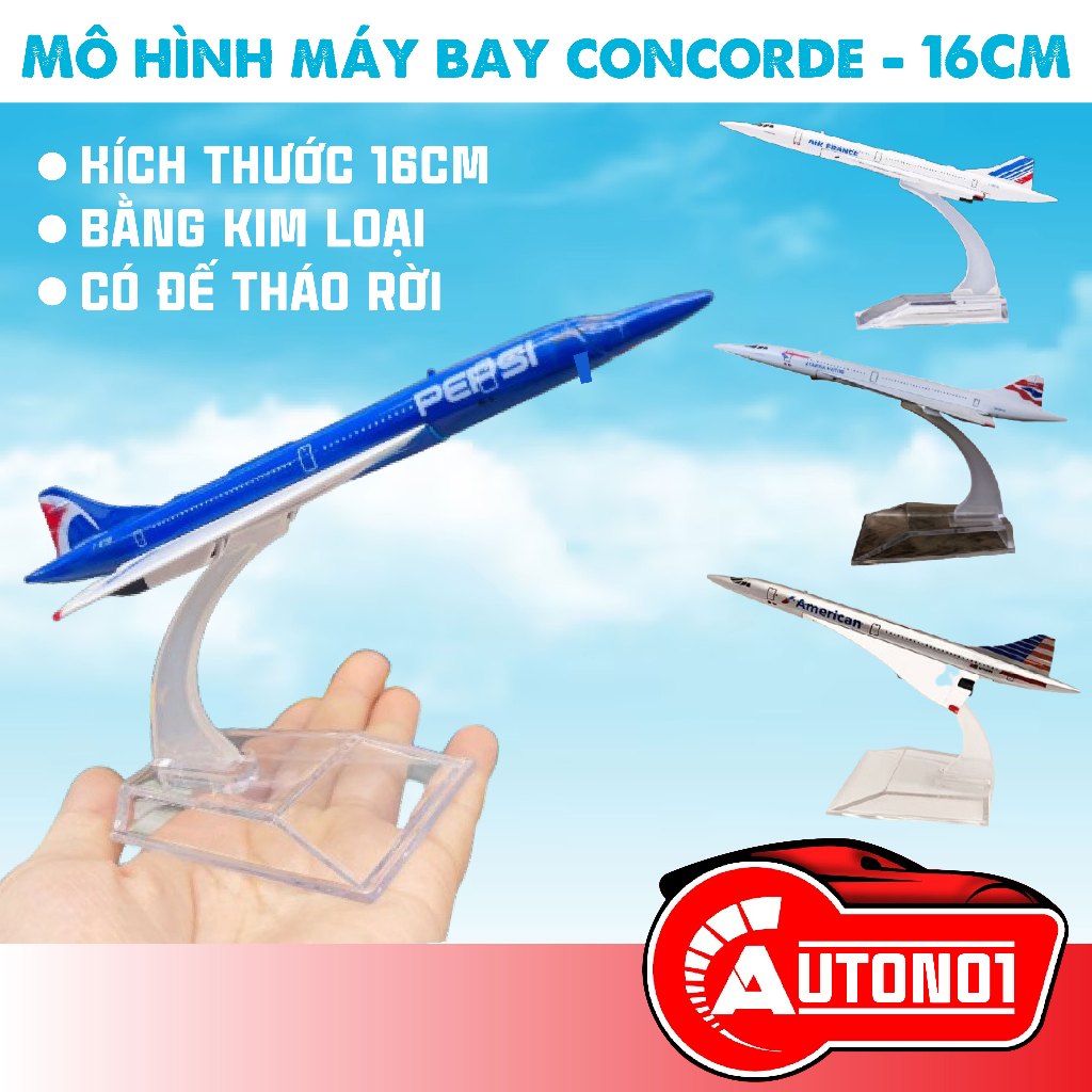 Mô hình máy bay kim loại Concorde các dòng France, British, American có đế tháo rời 16cm ...