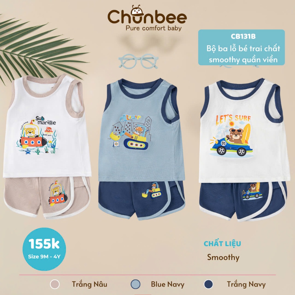 Chunbee Bộ ba lỗ bé trai chất petit smoothy quần viền CB131B | Shopee ...