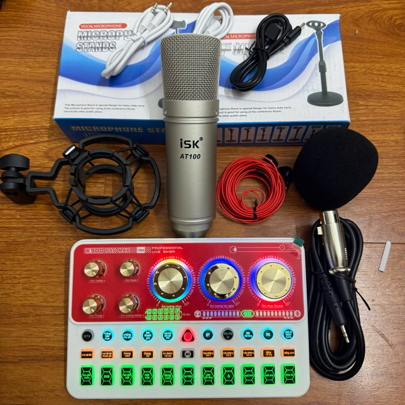 Chọn bộ mic thu âm livestream ISK AT100 + Sound Card K900 Pro Max bản 2025 tai nghe,kẹo mic,kẹp ...