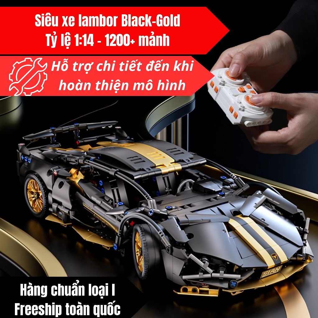 Mô hình lắp ráp siêu xe Lamboni Black-Gold 1280 PCS tỉ lệ 1:14 đồ chơi ...