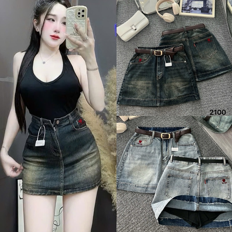 Chân Váy Jean Bigsize 55-90kg Thêu Trái Tim Lai Bản To Sang Chảnh Kèm Quần Trong, Kiểu Chân Váy ...