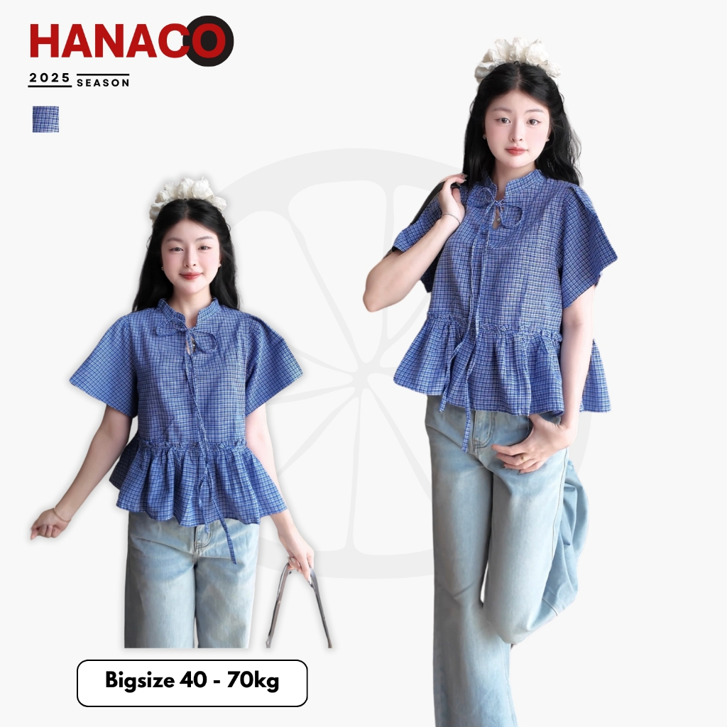 Áo babydoll kẻ phối dây buộc nơ cổ Hanaco - A25 | Shopee Việt Nam