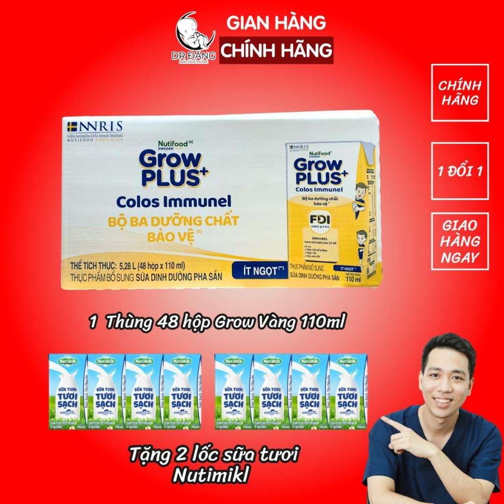 [Bác sĩ Đăng] Growplus Colos Immunel (Grow vàng) THÙNG 48 HỘP 110ml sữa ...