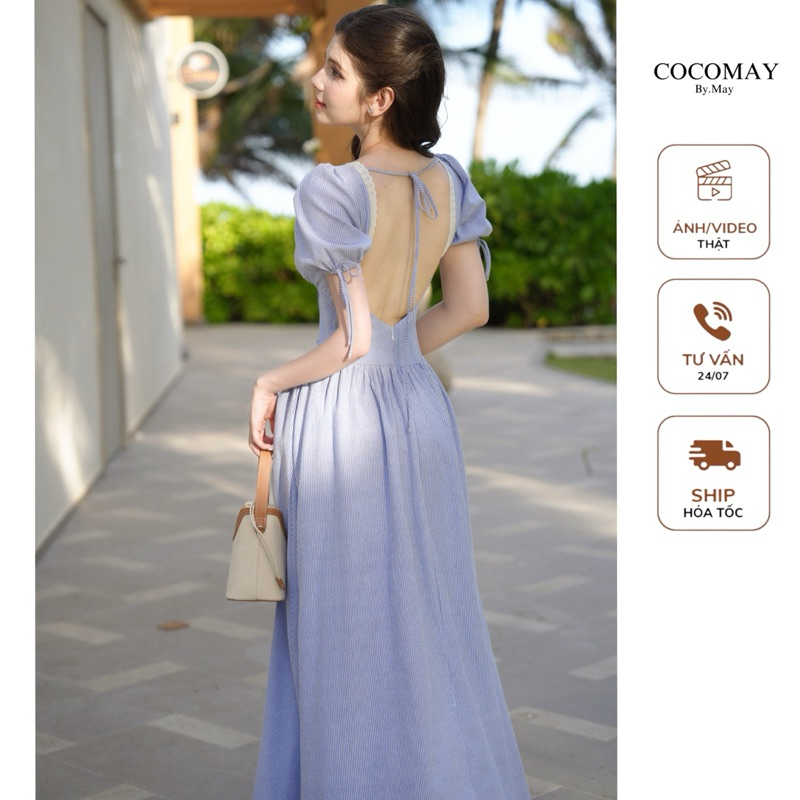 COCOMAY Đầm maxi kẻ sọc xanh linen | Shopee Việt Nam