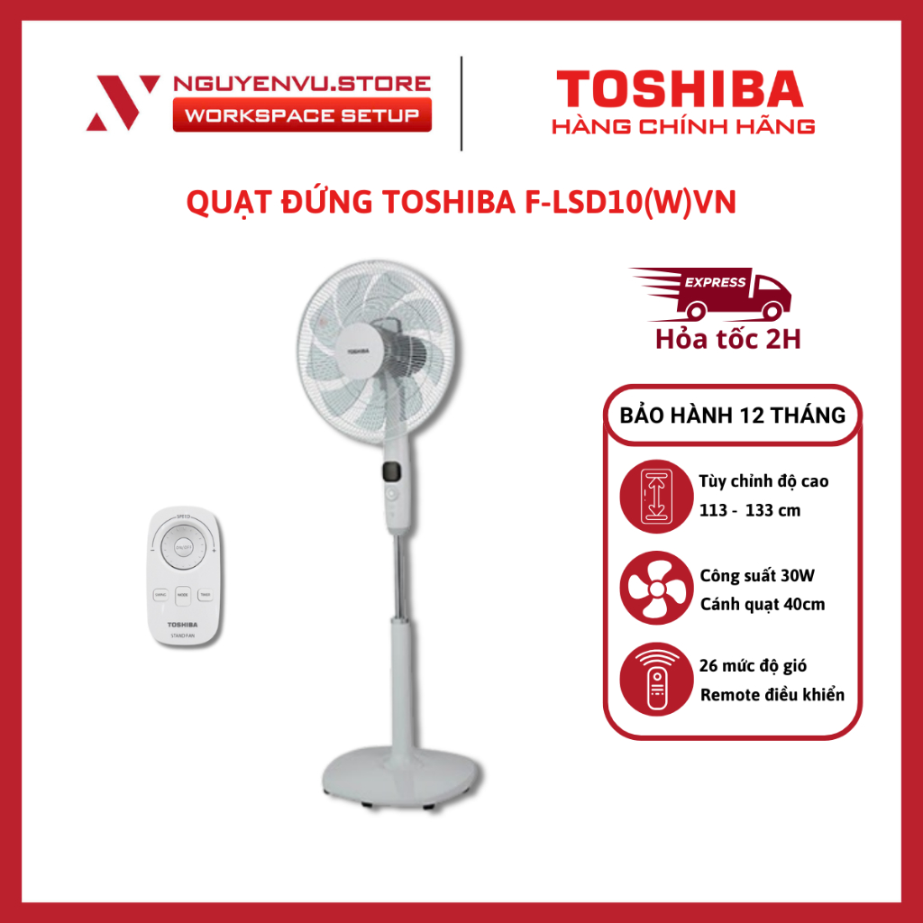 [KHO HN - HCM] Quạt đứng Toshiba F-LSD10(W)VN - Công suất 30W - Remote điều khiển - 26 mức độ ...
