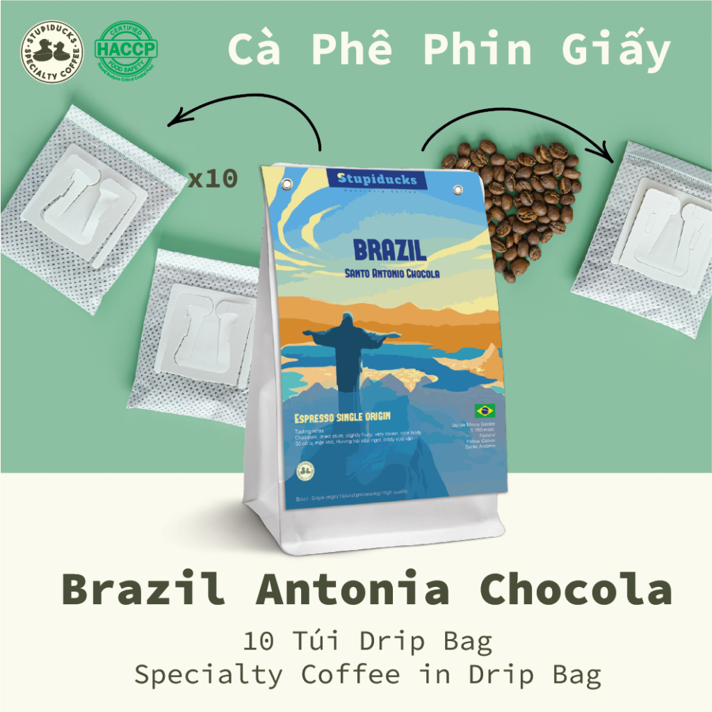 10 Túi Specialty Coffee Drip Bag - Cà Phê Brazil Santo Antonio Chocola ...