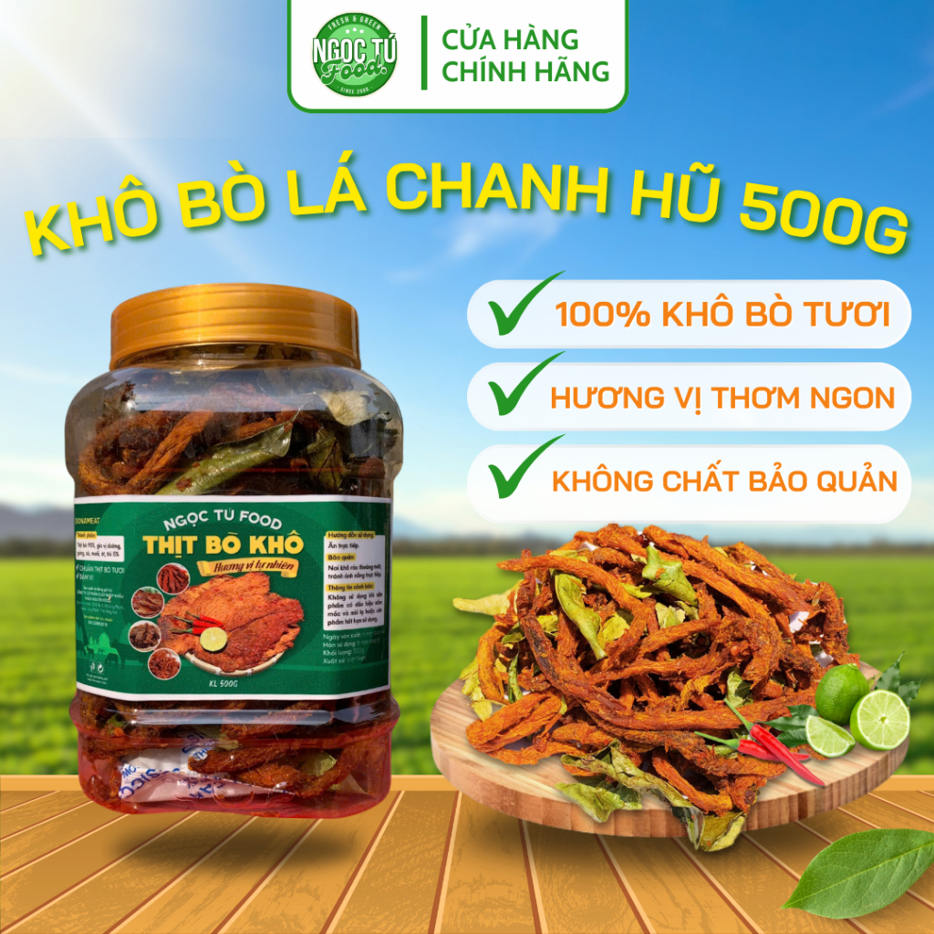 Khô Bò Sợi Lá Chanh Ngọc Tú - Hũ 500g - Thịt Khô Bò Sợi Lá Chanh Cao Cấp | Shopee Việt Nam