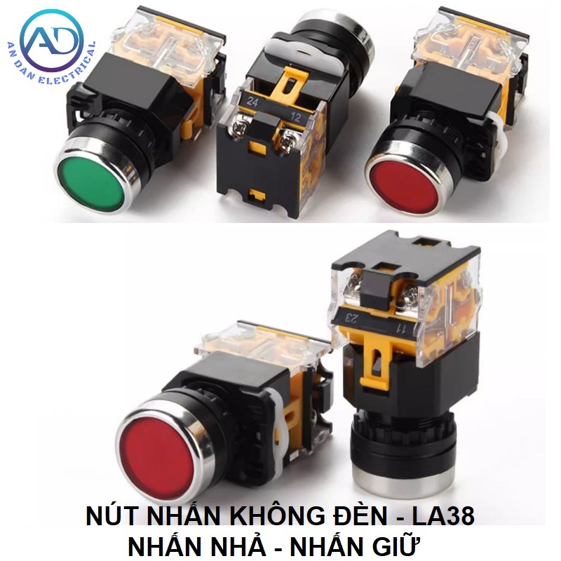 Nút nhấn ấn đề không đèn phi 22mm LA38, Nhấn nhả LA38-11, nhấn giữ LA38-11S, đầu nấm LA38-11M ...