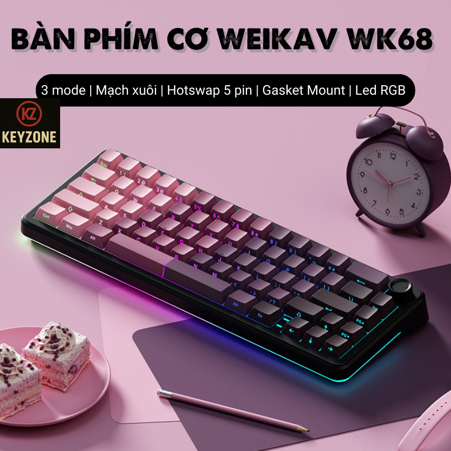 Bàn phím cơ không dây Weikav WK68 - 3 mode - Mạch xuôi - Layout 68 ...