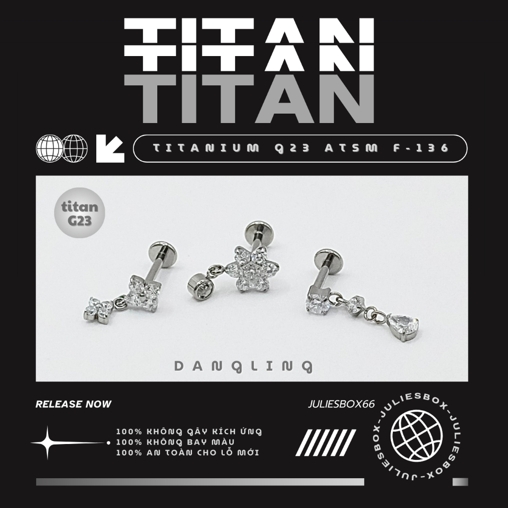 [1 Chiếc] [XỎ] Khuyên Tai TITAN G23 ASTM F136 Tòn Teng Cách Điệu Unisex ...