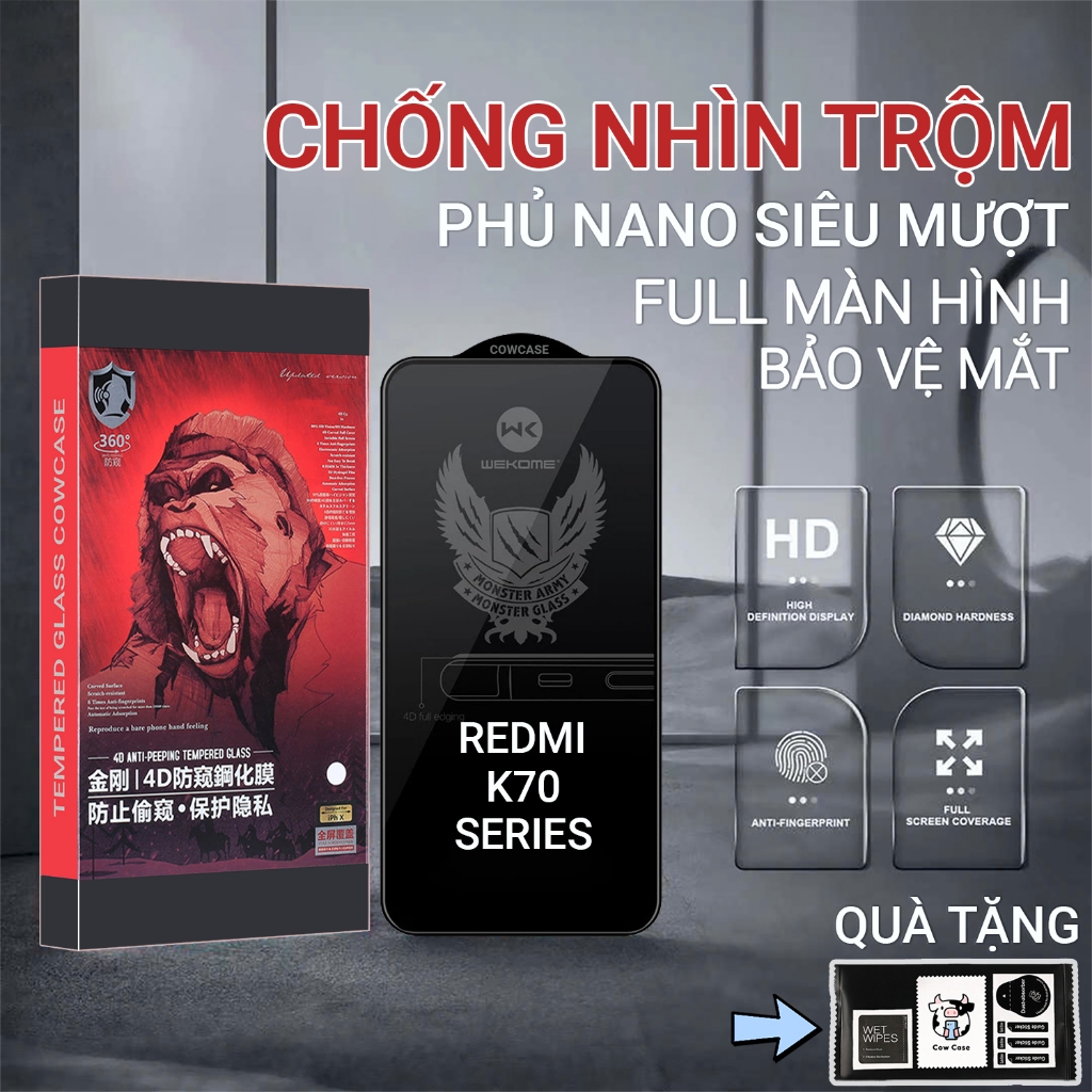 Cường lực Redmi K70, K70e, K70 Pro, K70 Ultra Cow case chống nhìn trộm full màn | Miếng kính dán ...