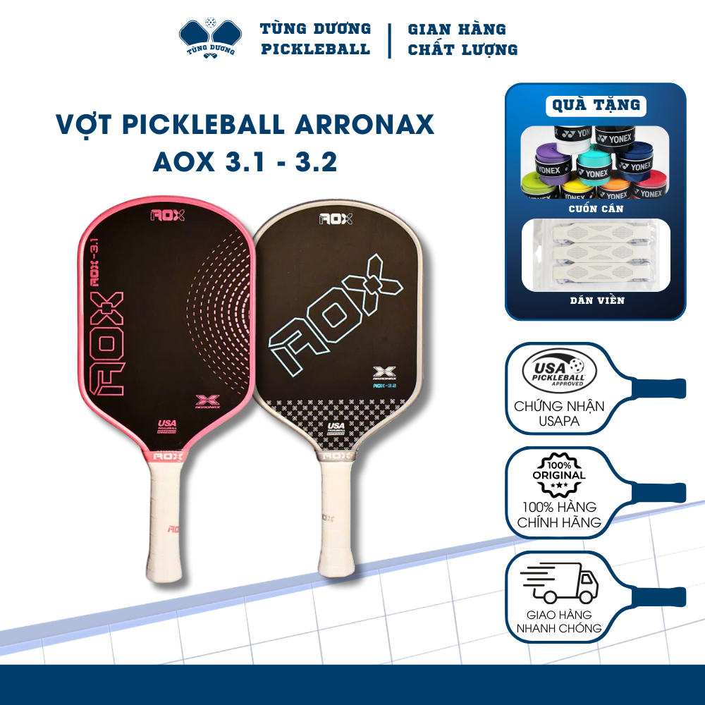 Vợt Pickleball ARRONAX AOX 3.1 - 3.2 Màu Xám/Hồng - Độ Dày 16mm Chính ...