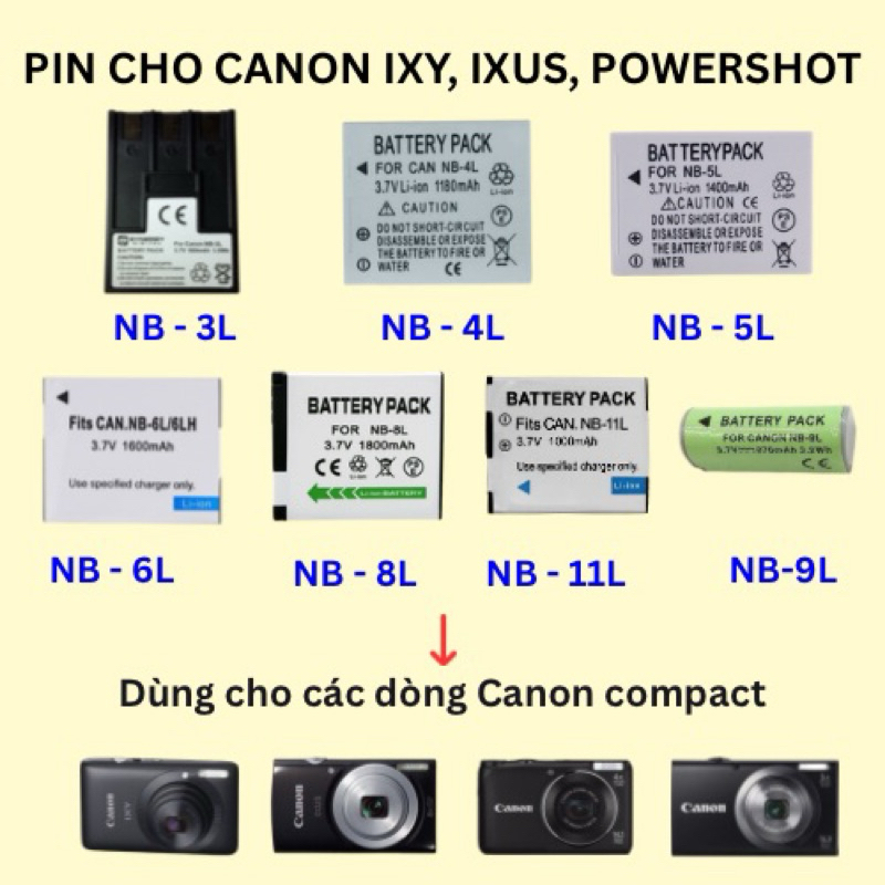 Pin máy ảnh Canon NB-3L, NB-4L, NB-5L, NB-6L, NB-8L, NB-9L, NB-11L | Shopee Việt Nam