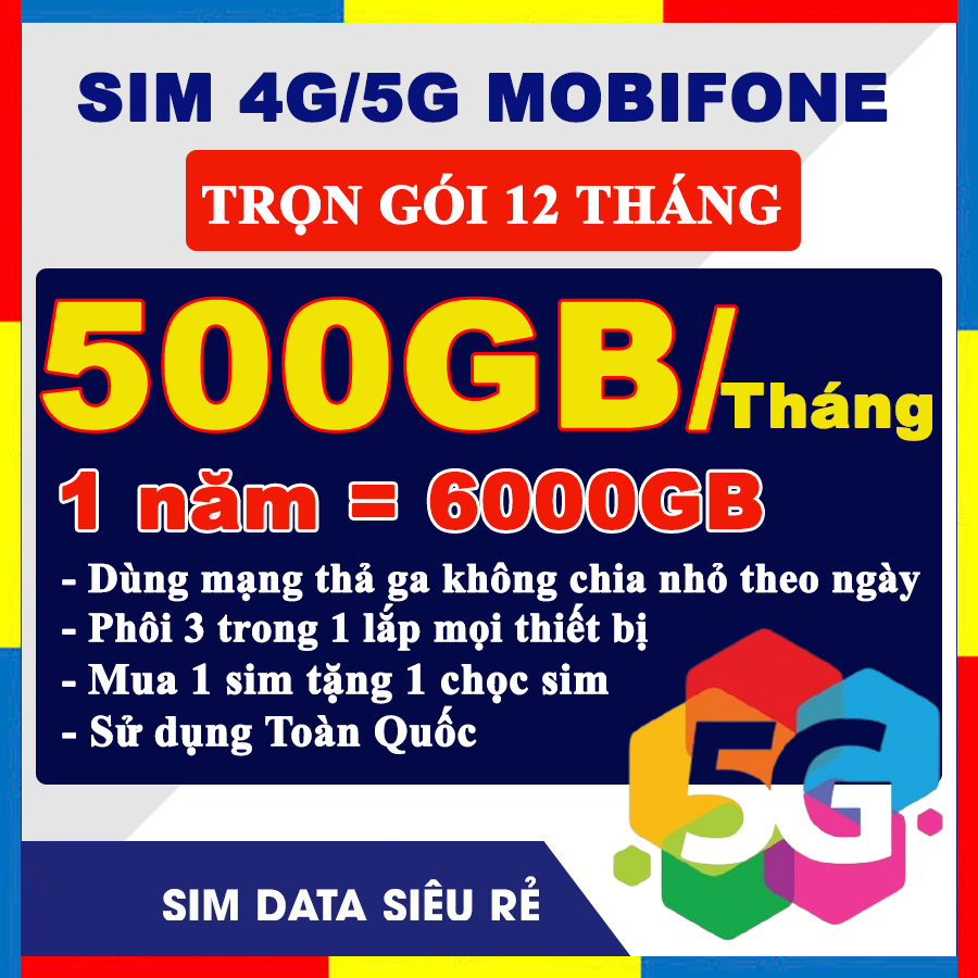 Sim Mobifone 4G trọn gói 1 năm không cần nạp tiền 500GB big50y mxh150 U1500 MDT150 big90 vd89 ...