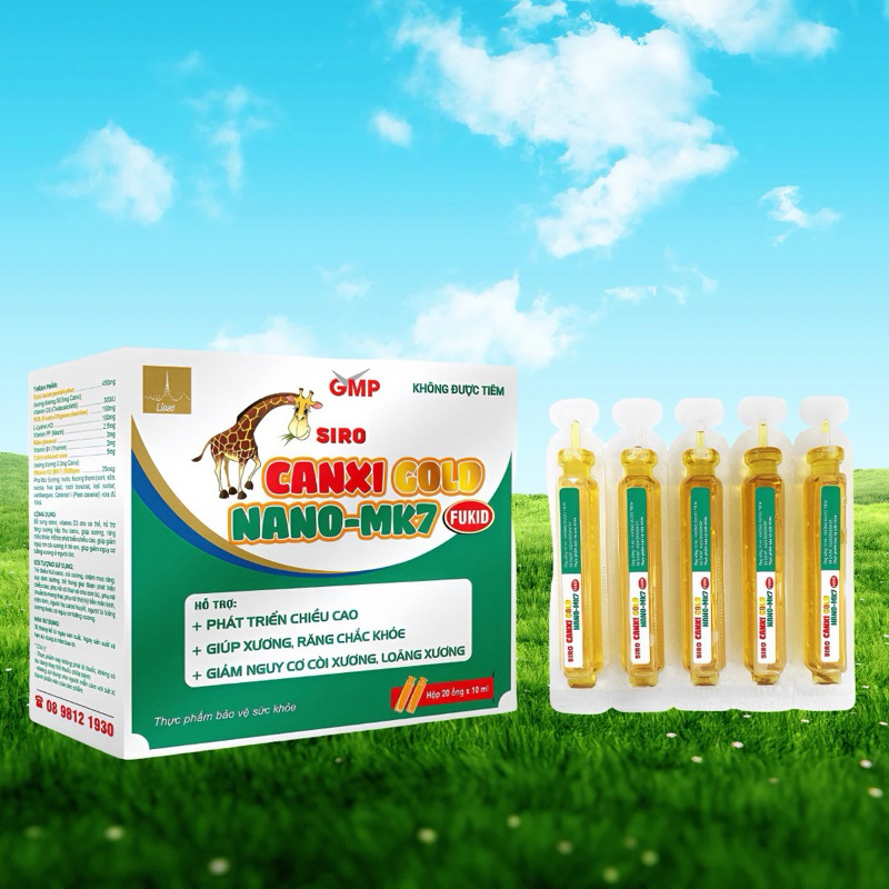 Siro canxi Fukid Lisse Gold Nano-MK7 (Hộp 20 ống),Bổ sung canxi, lysine và vitamin cho bé ...