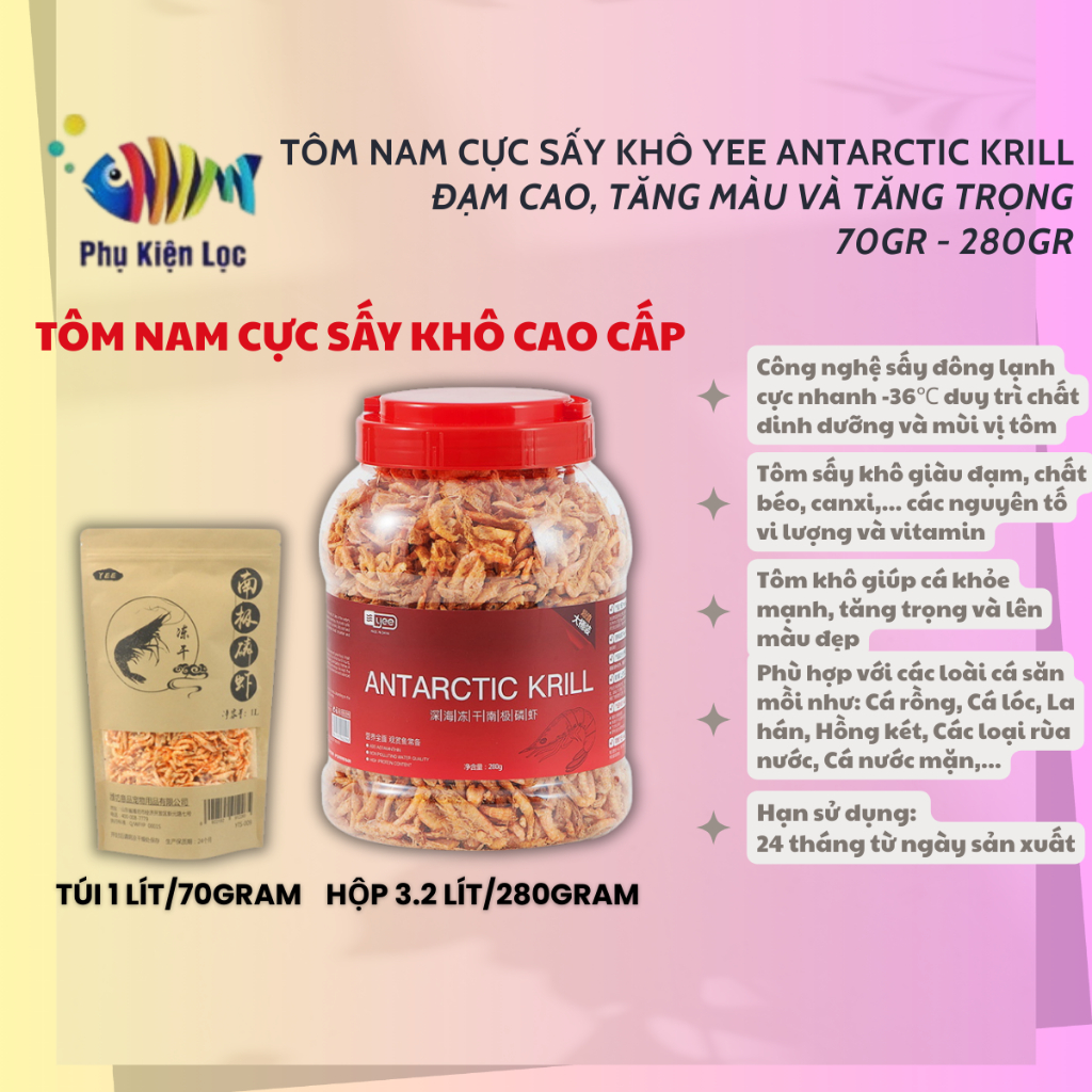 Tôm Nam Cực Sấy khô YEE Antarctic Krill đạm cao, tăng màu và tăng trọng ...
