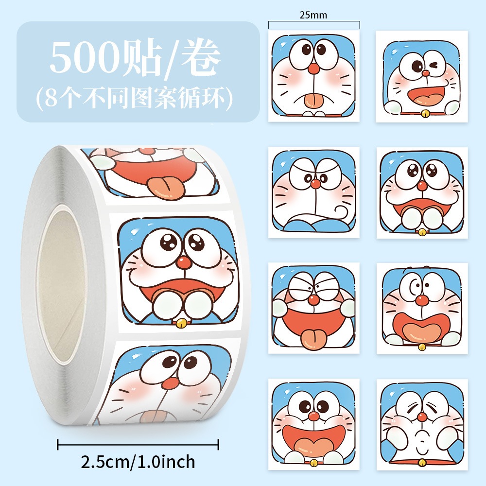 Cuộn 450-500 Sticker Doraemon Biều Cảm Đáng Yêu Kích Thước 2,5cm Với 8 ...