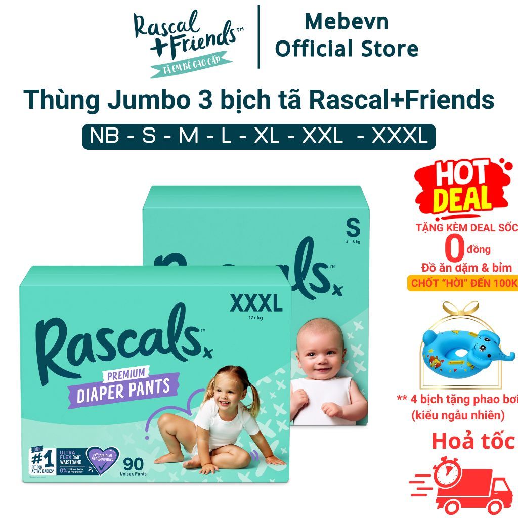 Thùng Jumbo 3 bỉm rascal friend, tã rascal and friend NewZealand, tã ...