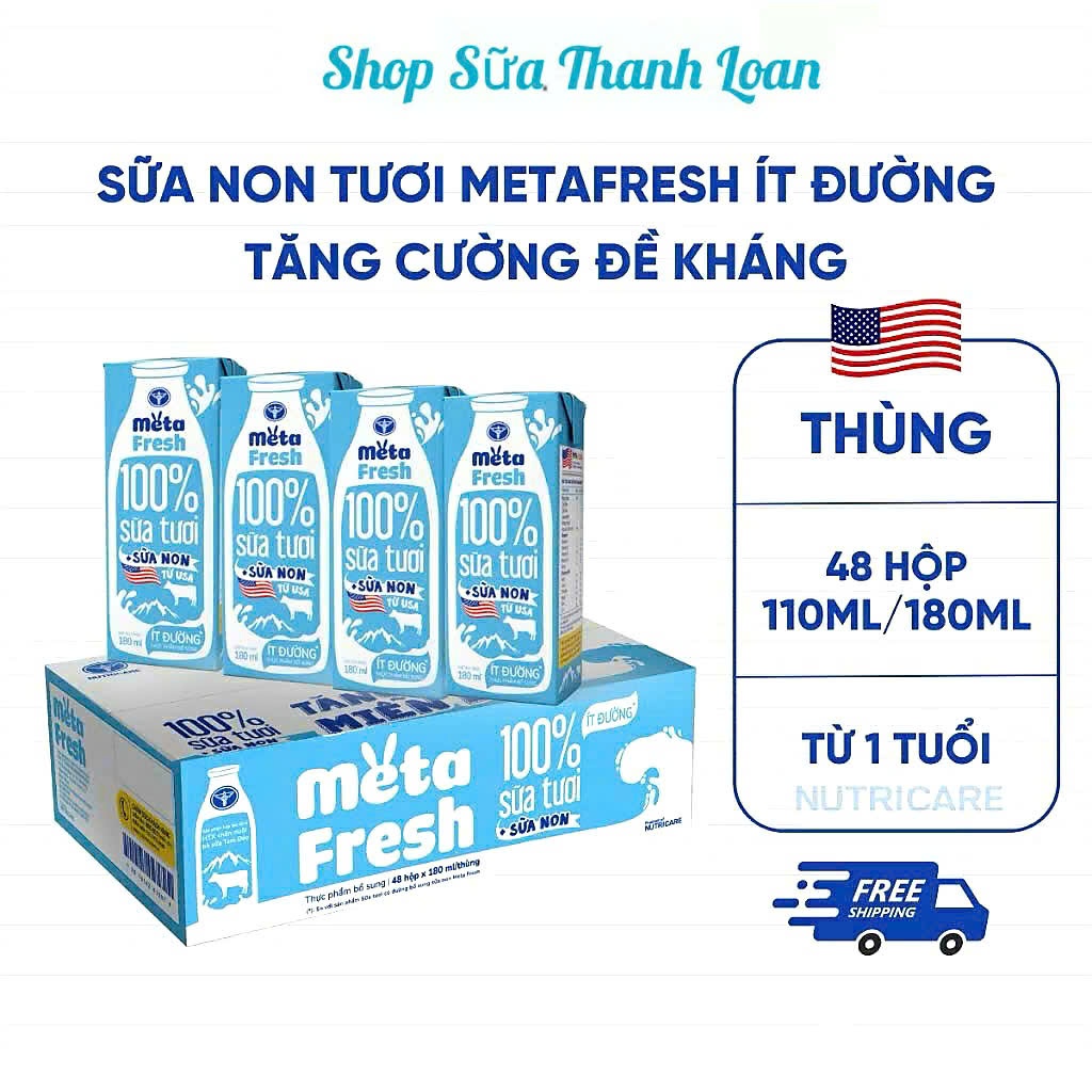 [HSD T1-2026] Thùng 48 Hộp Sữa Tươi Nutricare Meta Fresh Ít Đường 110ml. | Shopee Việt Nam