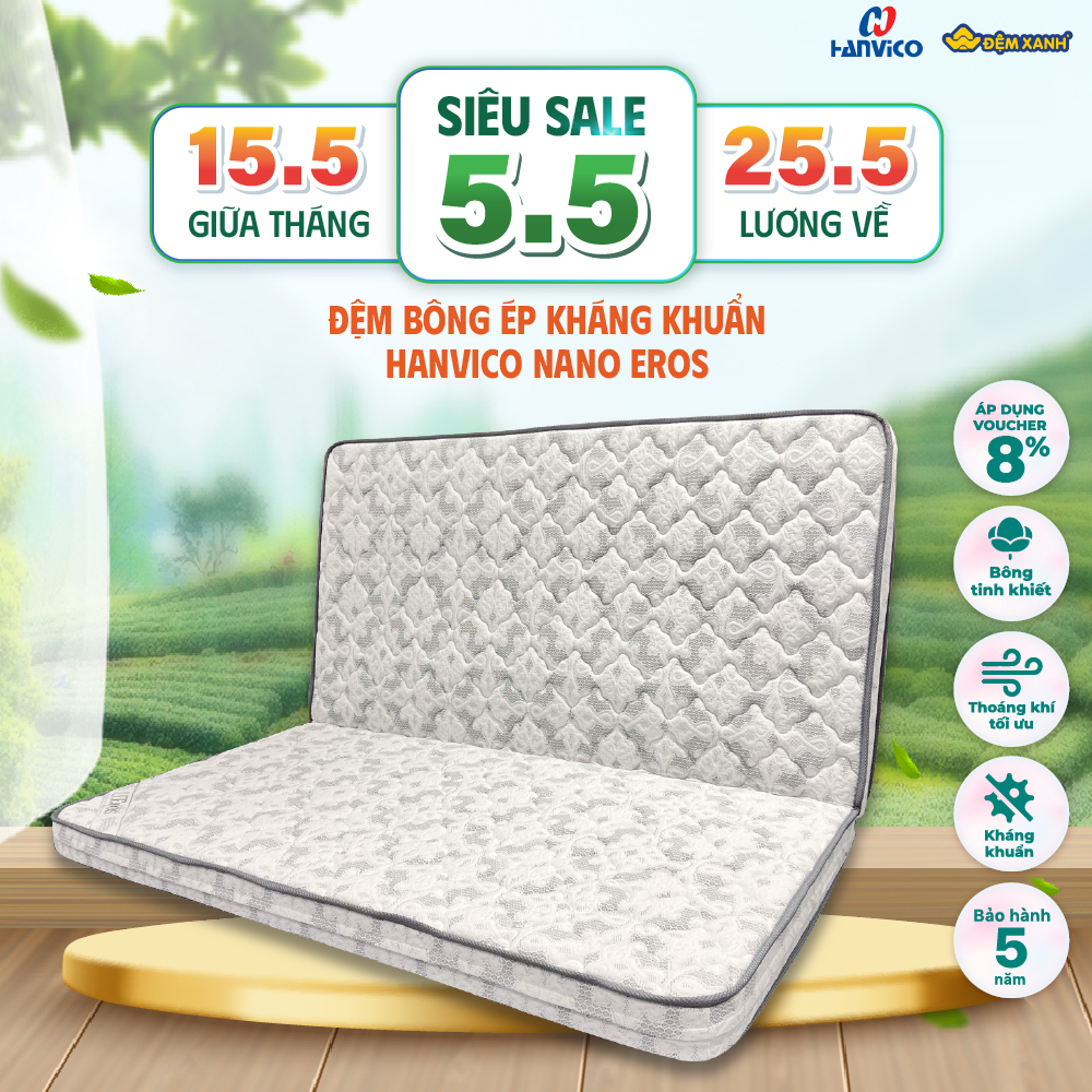 Đệm bông ép kháng khuẩn Hanvico Nano Eros | Shopee Việt Nam